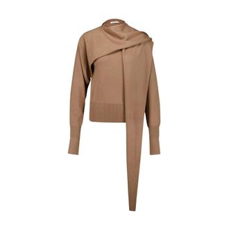 Ferragamo Beiger Kaschmirpullover mit Schal-Detail - - Knitwear - Damen - Beige - L