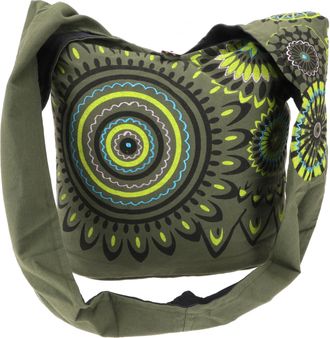Guru Shop Bestickte Boho Tasche, Schulterbeutel mit Mandala, Nepalbeutel - Olivgrün, Unisex - Erwachsene, Baumwolle, 40x35x14 cm