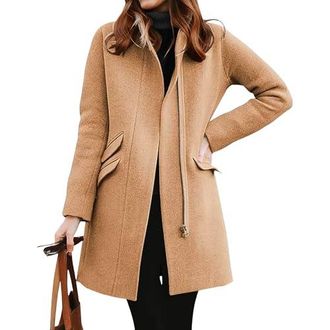 Generic Caban classique ouvert sur le devant avec fermeture &eacute;clair pour femme - Veste longue d&eacute;contract&eacute;e &agrave; col montant, camel, XXL