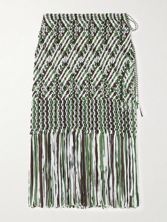 Wales Bonner Jupe Midi En Macramé À Franges Java - Vert