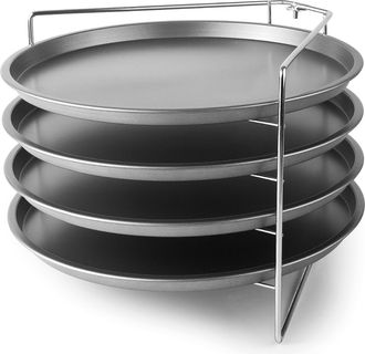 Lacor 61462 - Pizzabackautomat, 4 Bleche & Rutenhalter, Schalen aus Kohlenstoffstahl, Hochtemperaturbest&auml;ndig, Multifunktional, 100% PFOA-frei