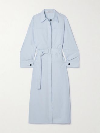 Another Tomorrow + Net Sustain Midi-hemdblusenkleid Aus Biobaumwollpopeline Mit G&uuml;rtel - Blau