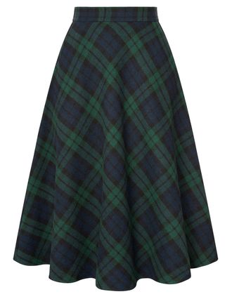 Belle Poque Damen Karierten R&ouml;cke Vintage Hoch Taillierte A-Linie Midi-Rock mit Taschen Vielseitige Faltenr&ouml;cke f&uuml;r Damen