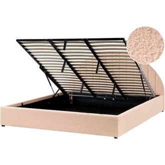 Beliani Bett mit Stauraum Boucl&eacute; CHADENET 180 x 200 cm Pfirsichrosa