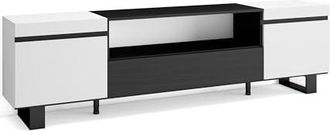 Skraut Home | TV-Schrank, Lowboard | für Wohnzimmer und Esszimmer | 200x57x35cm | Für TV-Geräte bis zu 80 | Industriedesign | Moderner Stil | Weiß und Schwarz