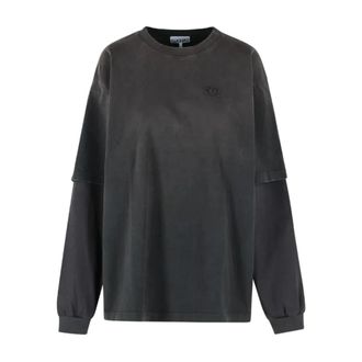 Ganni Langarmshirt aus Baumwolljersey mit Washed-Effekt - - Tops - Damen - Grau - XL