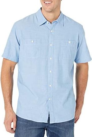 Amazon Essentials Chemise en Chambray à Manches Courtes et Coupe Classique Homme, Bleu Clair, XXL
