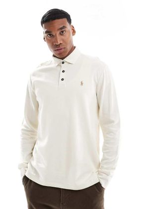 Polo Ralph Lauren Sweat style rugby en double maille avec logo emblématique - Crème-Blanc