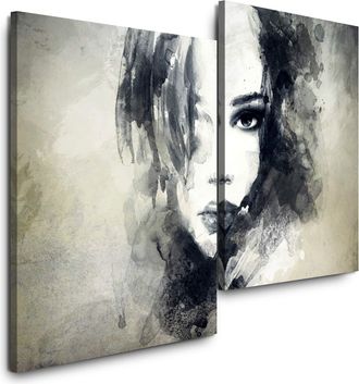 Paul Sinus Art Sinus Art Frauen Gesicht 120x80cm 2 Kunstdrucke je 70x60cm Kunstdruck modern Wandbilder XXL Wanddekoration Design Wand Bild