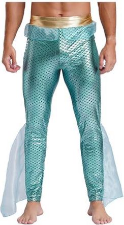 TiaoBug Homme Legging Sirène Brillant Pantalon Sirène Imprimé écailles de sirène Collant Legging de Danse Taille Haute Costume Halloween Carnaval Fête Mascara