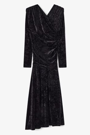Ganni Robe noire fronc&eacute;e en velours - Taille 38 Noir - Pour Femme