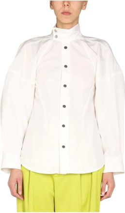 Bottega Veneta Femme, Blouses et Chemises, Blanc, Taille: 34 FR Chemise Popeline &agrave; Col Montant