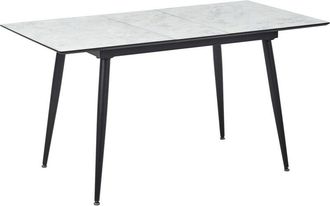 Beliani Esstisch Wei&szlig; MDF-Platte Marmor Optik f&uuml;r 6 Personen 120x80 cm ausziehbar 150x80 cm rechteckig mit Metallbeinen Schwarz Esszimmer Wohnzimmer