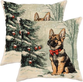 Generic Weihnachts-Sch&auml;ferhund Kissenh&uuml;llen Quadratische Kissenbez&uuml;ge Modern Dekokissenbezug F&uuml;r Bett Sofa Hotel 45X45Cm 2Er Set