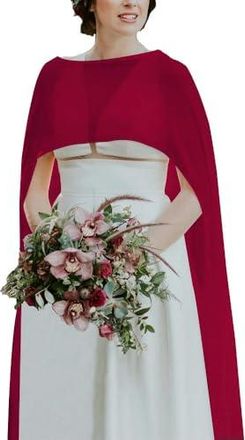 Generic NYSBH Cape longue en mousseline de soie pour mariage - Col rond - Ch&acirc;le &eacute;l&eacute;gant - Ivoire - 11 couleurs, Bordeaux (n&deg;44), back length 1.5m