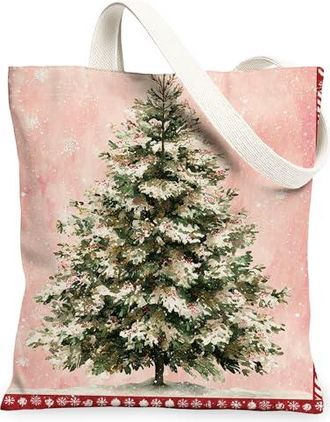 Generic Sacs fourre-tout en toile motif sapin de No&euml;l, sacs de courses r&eacute;utilisables, vintage, respectueux de lenvironnement, l&eacute;gers et lavables pour salle de
