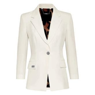Philipp Plein Femme, Vestes, Blanc, Taille: 36 FR Cady Blazer Manches Courtes T&ecirc;te de Mort Strass