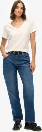 Superdry Jean droit en coton &agrave; taille mi-haute - Indigo fonc&eacute;-Bleu