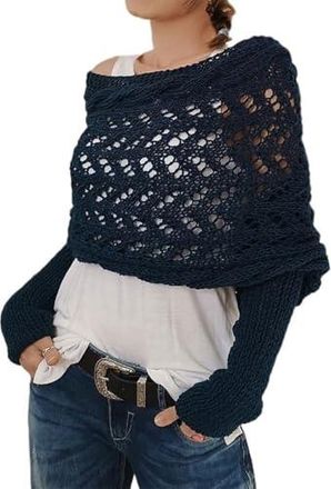 Generic &Eacute;charpe avec manches pour femmes, &eacute;charpe multifonctionnelle, bol&eacute;ro pour femmes, tenues dautomne pour femmes 2025, bleu marine, taille unique