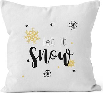 Autiga Kissenbezug Weihnachten Winter Let it Snow Spruch Schnee Eiskirstalle Schneeflocken Kissen-Hülle Baumwolle weiß 40cm x 40cm