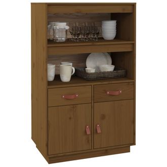 Generic Highboard aus Massivem Kiefernholz, 2 Schubladen und Doppelt&uuml;rfach mit Offenen Regalen, Multifunktionaler Organizer f&uuml;r Zuhause, K&uuml;che und Schlafzimme