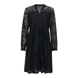 Cream Schwarzes Spitzenkleid mit Volantdetails - - Dresses - Damen - Schwarzk - S