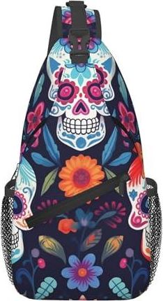 Generic Sacoche Homme Bandouliere Cr&acirc;ne en sucre, fleur, jour des morts L&eacute;ger Sac De Poitrine Mode Sac Poitrine pour Femme Homme Camping