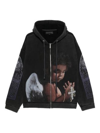 Who Decides War by Ev Bravado hoodie Sacred Being &agrave; fermeture zipp&eacute;e avec imprim&eacute; graphique - Gris