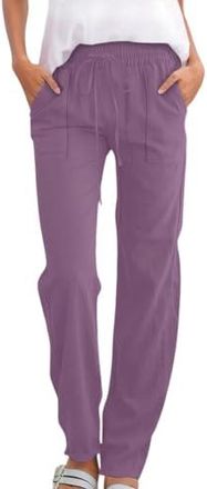 Generic Pantalon en coton et lin pour femme - Jambe large - Pantalon de plage d&eacute;t&eacute; pour femme - Confortable - Pantalon de yoga Palazzo XIYU26065, violet, 3XL