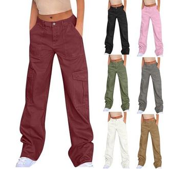 Generic Pantalon cargo baggy en coton m&eacute;lang&eacute; pour femme, pantalon de surv&ecirc;tement d&eacute;contract&eacute; et droit, taille haute, bordeaux, XXL