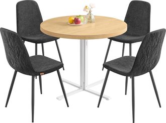 Vasagle Runder Tisch mit 4 Esszimmerst&uuml;hlen, Essgruppe, Stahlgestell, einfacher Aufbau, goldeichenfarben-schiefergrau KDT184Y02