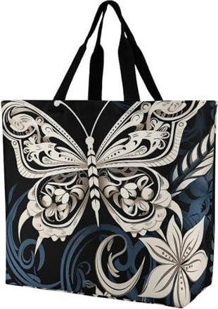 Generic Papillons Blancs Et Tribaux Sac A Main Femme D&eacute;contract&eacute; Sacs L&eacute;ger Sac Courses Pour Shopping Plage Travail