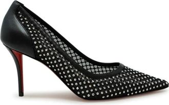 Christian Louboutin Hohe Schuhe - Black Strass Mesh Leather Apostropha 80 Pumps - Gr. 36 (EU) - in Schwarz - f&uuml;r Damen