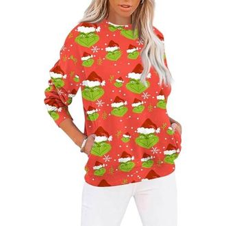 Generic Le Grinch Tshirt Noel Femme Vêtements Costume Oversize The Grinch Polaire T-Shirts Chaud Hiver Drole Christmas Col V Sweat Sweatshirts Noel Pulls Pyja