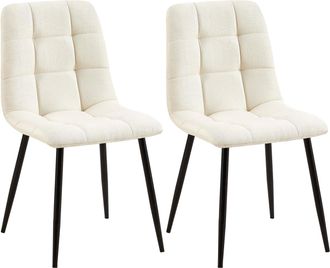 Clp 2er Set Esszimmerstuhl Tilde, Küchenstühle gepolstert mit gestepptem Bezug, Polsterstühle mit Metallgestell, bis 150 kg belastbar, Farbe:Creme, Materi