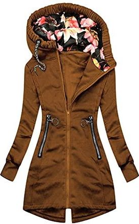 Generic Vestes tendance &agrave; capuche pour femmes 2026 avec fermeture &eacute;clair et poche de couleur unie, marron, M