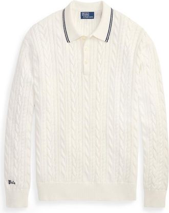 Ralph Lauren Langarm-Strickpoloshirt in Zopfmuster, Relaxed Fit in