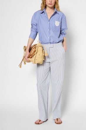 Gerard Darel Pantalon &agrave; rayures en coton - LILIA - Bleu gris&eacute;