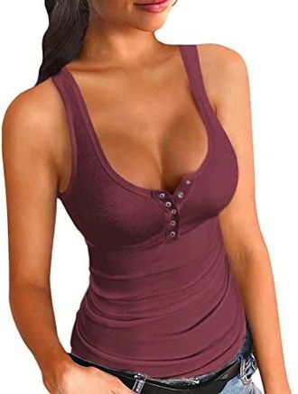 Minetom Femme D&eacute;bardeur Crop Top Dos Nageur Caraco Chic et Elegant sans Manche Col Rond Haut Court Tank Top Boutonnage Camisole D&eacute;contract&eacute; Moulante Caraco Cr