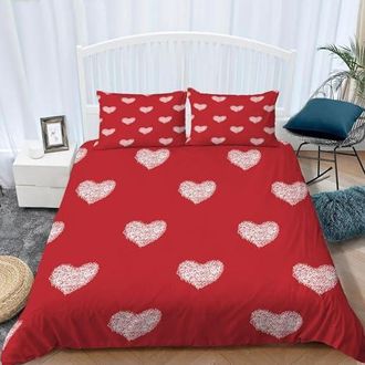 Generic Housse de Couette 90x190 CoeUr Rouge Parure de Lit 1 Personne Couples Romantiques 3 Pi&egrave;ces Housse Couette en Microfibre Douce Imprim&eacute; 3D avec 2 Taies 