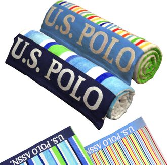 U.S.Polo Association Luxus-Strandt&uuml;cher, Pl&uuml;sch-Baumwolle, &Uuml;bergr&ouml;&szlig;e, 101,6 x 177,8 cm, gestreift, nautisches Design, Hotelqualit&auml;t f&uuml;r Bad und Pool, Gr&uuml;n/Blau/Bunt, 2 St&uuml;