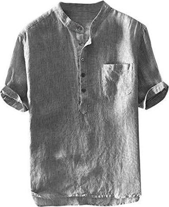 Generic kosopse Chemises boutonn&eacute;es grandes et hautes pour homme avec poche ray&eacute;e en coton pour homme, chemises habill&eacute;es grandes et grandes pour hommes, gris