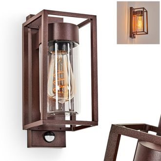 HOFSTEIN Au&szlig;enwandleuchte Boucinho mit Bewegungsmelder, Au&szlig;enwandlampe aus Metall/Glas in Rost/Klar, Wandleuchte Down au&szlig;en mit tollem Lichteffekt, E27, IP44, 