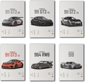 Generic 6pcs Car Poster Sports Car Canvas Print Classic Black And White Racing Leinwand Poster Schlafzimmer Dekoration Landschaft B&uuml;ro Raumdekoration Geschenk