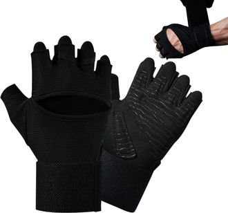 Generic Fitness-Handschuhe f&uuml;r Herren, Halbfinger-Gewichtheber-Ausr&uuml;stung mit Handgelenkbandagen, Gewichtheber-Handschuhe, f&uuml;r Fitness, Bodybuilding, Radfahre