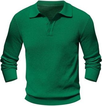 Generic Polo pour homme en jersey de coton &agrave; col standard 1/4 de bouton, t-shirt Henley, coupe r&eacute;guli&egrave;re, couleur unie, chemises &agrave; manches longues, style urba