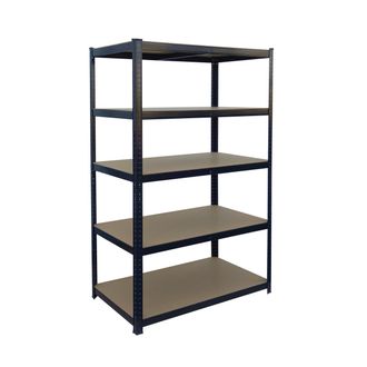 Relaxdays Schwerlastregal, HxBxT: 200 x 100 x 60 cm, 875 kg, 5 Ebenen, Lagerregal Keller, zum Stecken, schwarz/braun