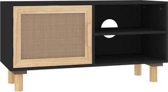 vidaXL TV-Schrank Schwarz 80x30x40 cm Massivholz Kiefer Natur-Rattan vidaXL