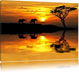 Pixxprint Elefanten in Afrikanischer Steppe, Größe: 100x70cm, Leinwandbild, fertig gespannt, Wandbild, Dekoration, Kunstdruck, kein Poster