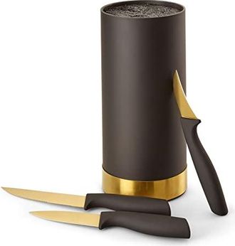 Echtwerk Messerblock mit Borsteneinsatz |Küchenmesser Set 4tlg | Universalmesser | Schälmesser | Gemüsemesser | Messer aus Klingenstahl | Gold-Edition, EW-MB-0